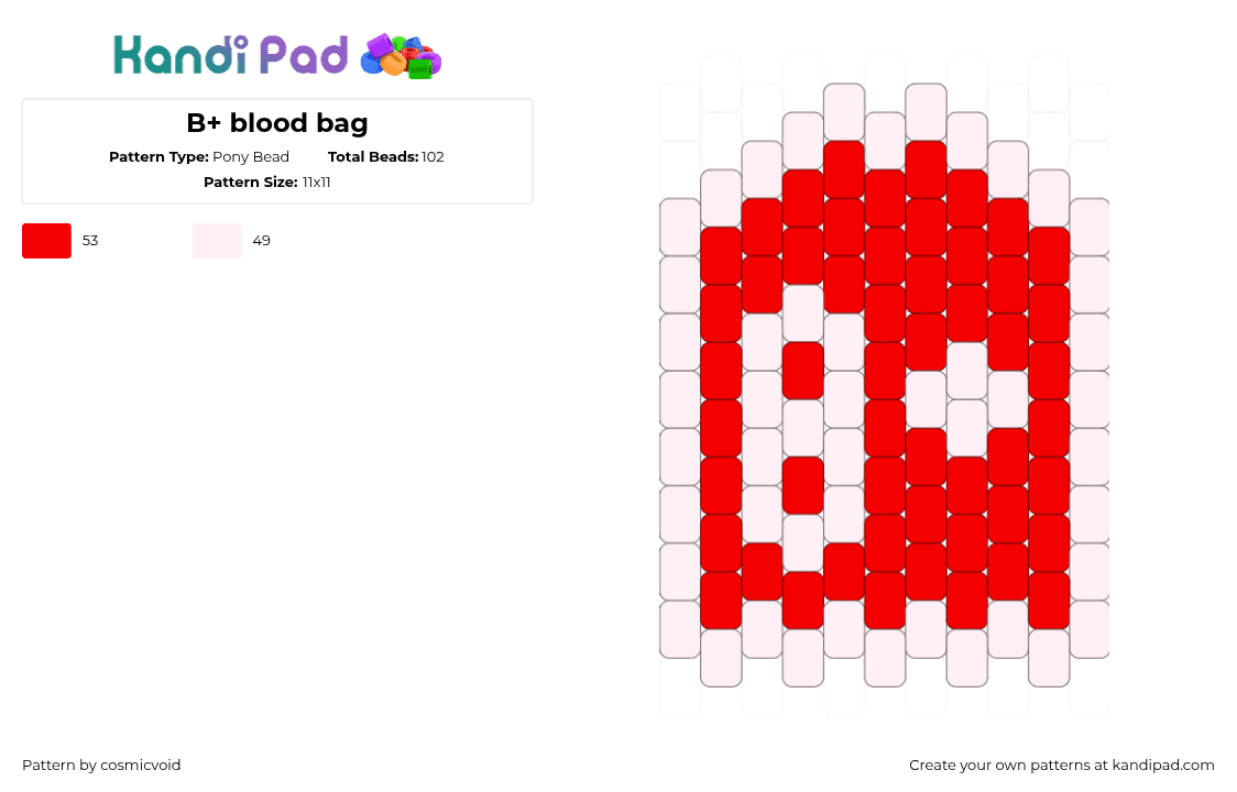 B+ blood bag Pony Bead Pattern - Kandi Pad | Kandi Patterns, Fuse Bead ...