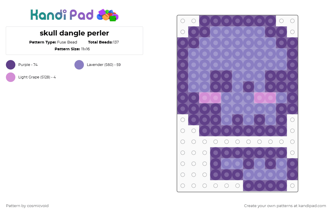 Skull dangle perler Fuse Bead Pattern - Kandi Pad | Kandi Patterns ...
