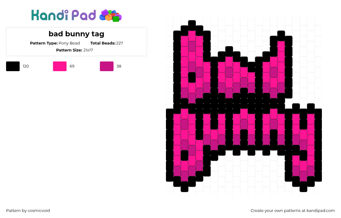 Bad bunny tag Pony Bead Pattern - Kandi Pad | Kandi Patterns, Fuse Bead ...