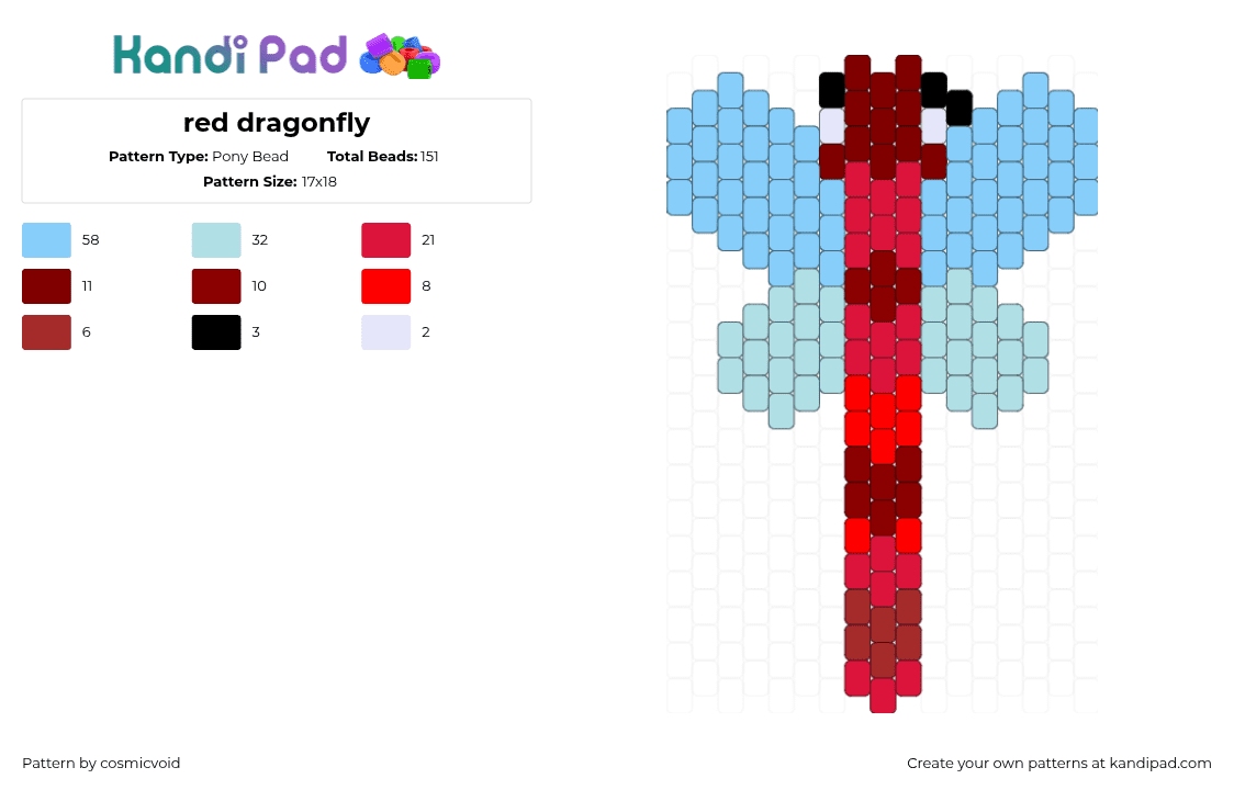 Red dragonfly Pony Bead Pattern - Kandi Pad | Kandi Patterns, Fuse Bead ...