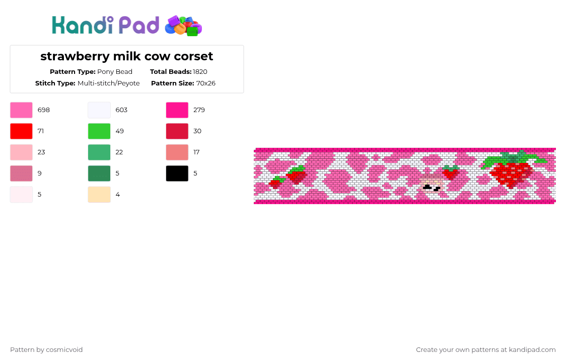 Strawberry milk cow corset Pony Bead Pattern - Kandi Pad | Kandi ...
