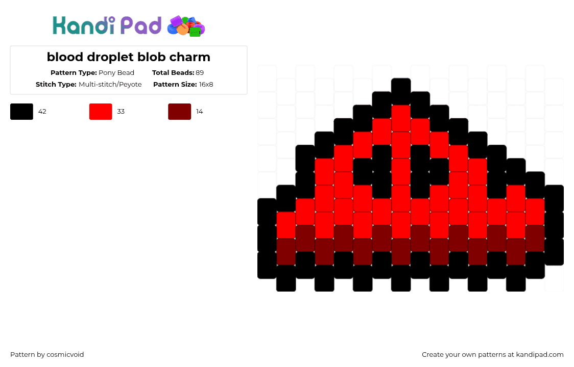 Blood droplet blob charm Pony Bead Pattern - Kandi Pad | Kandi Patterns ...
