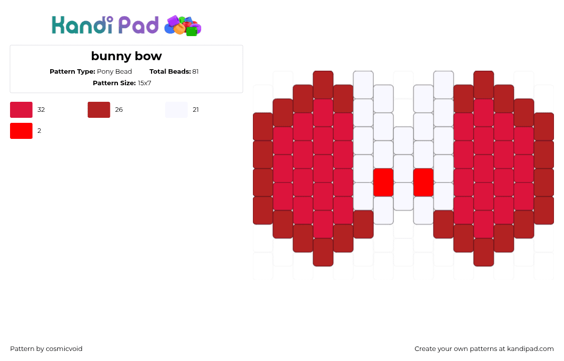 Bunny bow Pony Bead Pattern - Kandi Pad | Kandi Patterns, Fuse Bead ...