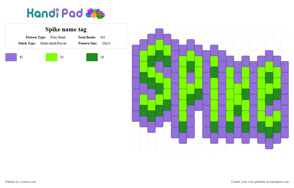 Spike name tag Pony Bead Pattern - Kandi Pad | Kandi Patterns, Fuse ...