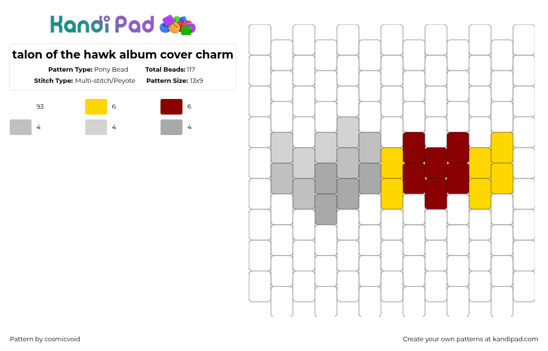 Talon of the hawk album cover charm Pony Bead Pattern - Kandi Pad ...