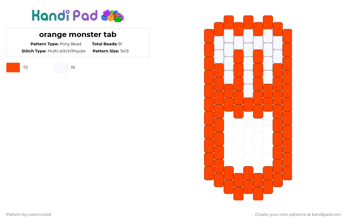 Orange monster tab Pony Bead Pattern - Kandi Pad | Kandi Patterns, Fuse ...
