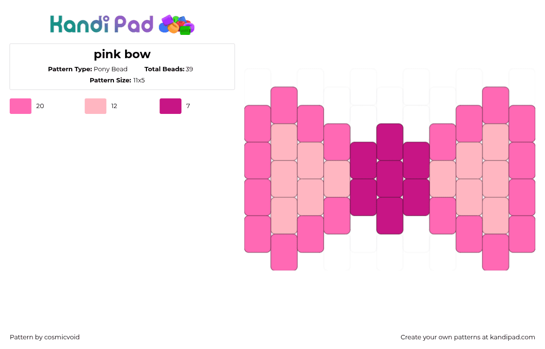 Pink bow Pony Bead Pattern - Kandi Pad | Kandi Patterns, Fuse Bead ...