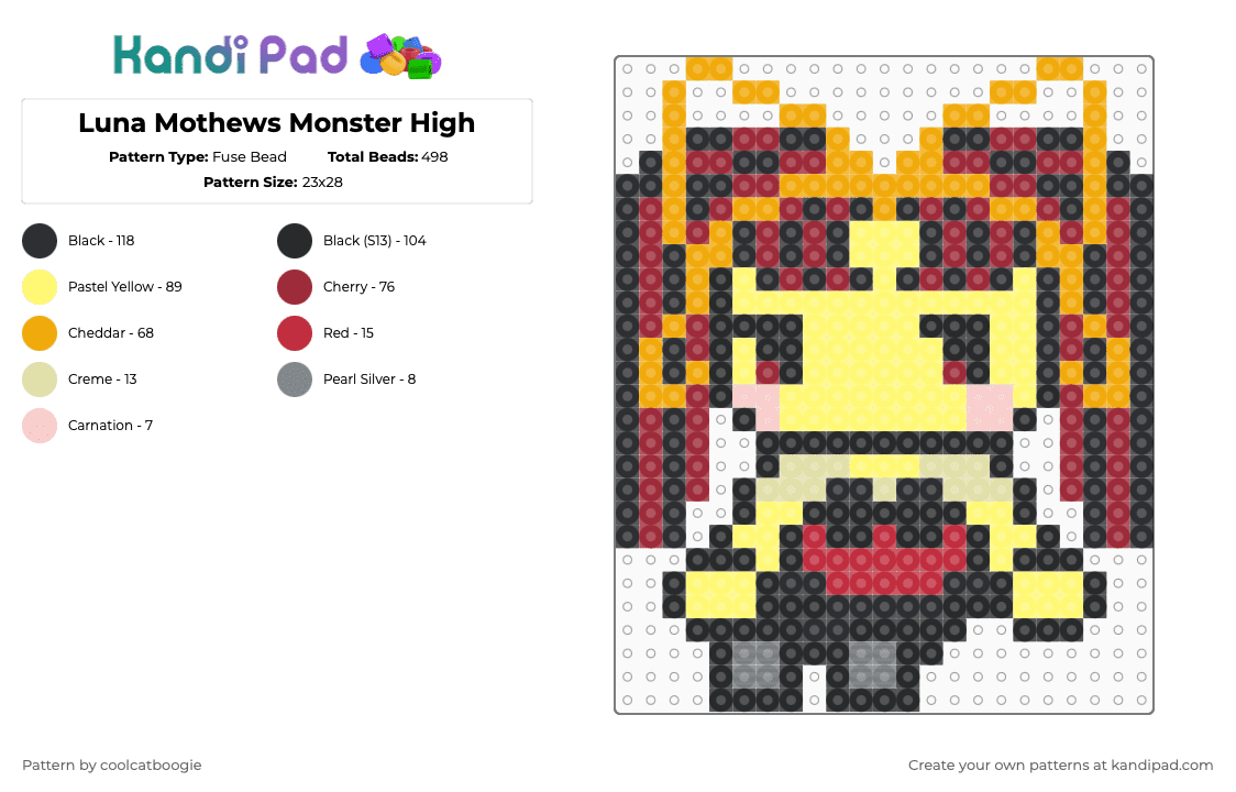 Luna Mothews Monster High Fuse Bead Pattern - Kandi Pad | Kandi ...