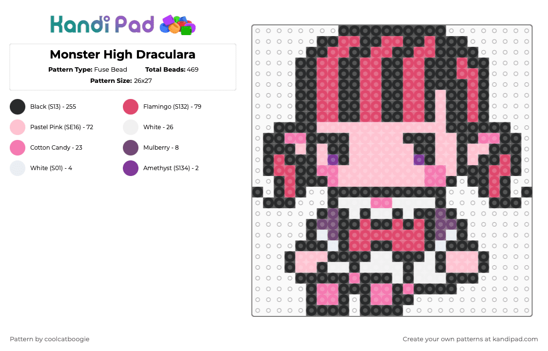 Monster High Draculara Fuse Bead Pattern - Kandi Pad | Kandi Patterns ...
