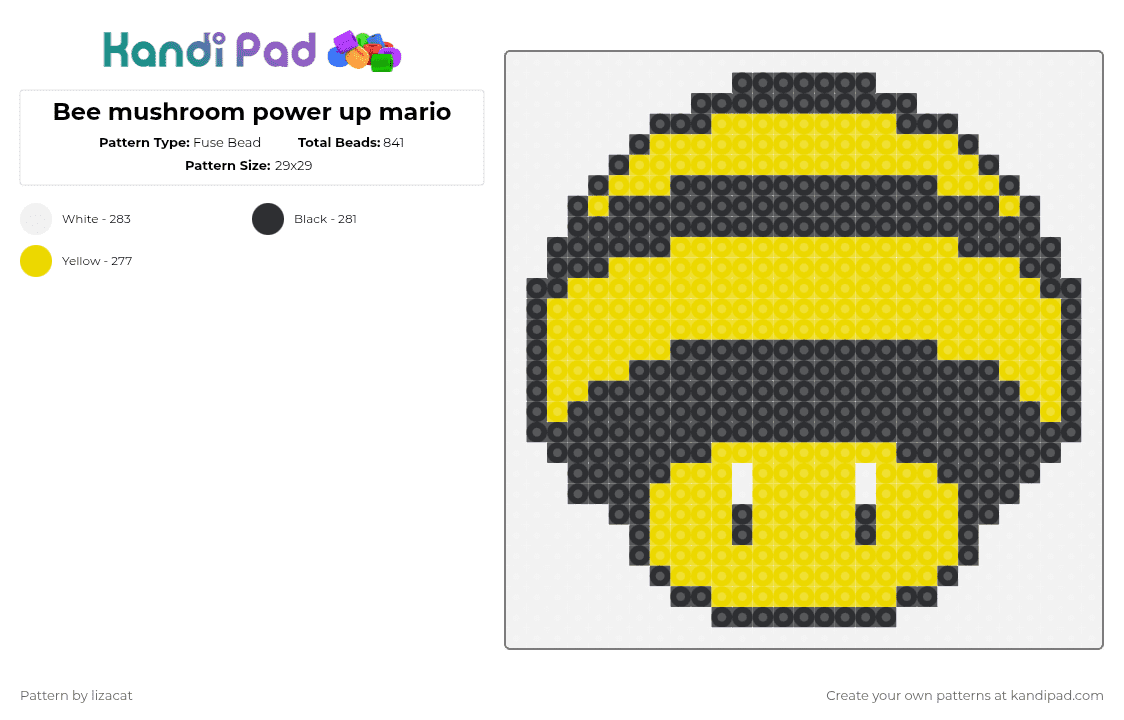 Bee mushroom power up mario Fuse Bead Pattern - Kandi Pad | Kandi ...