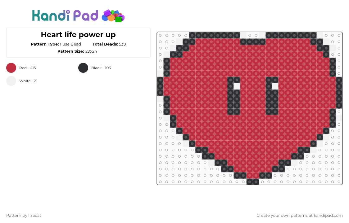 Heart life power up Fuse Bead Pattern - Kandi Pad | Kandi Patterns ...