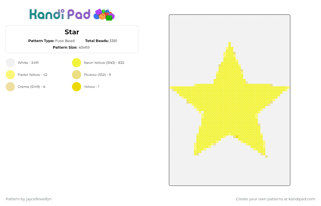 Star Fuse Bead Pattern - Kandi Pad | Kandi Patterns, Fuse Bead Patterns ...