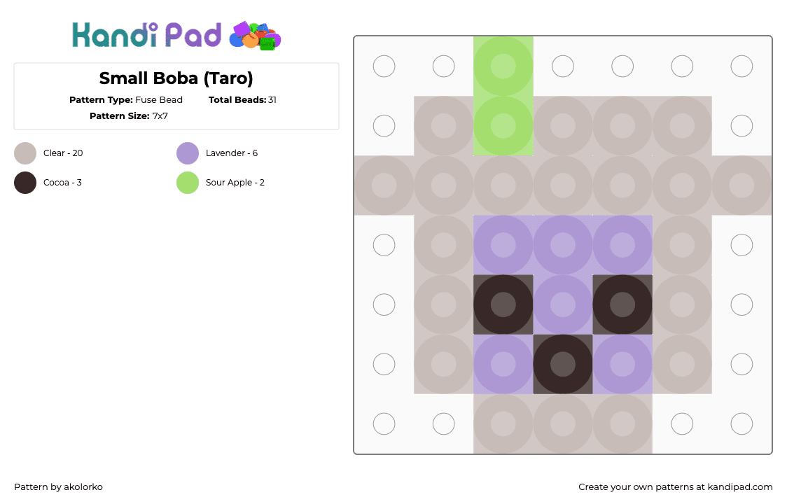 Small Boba (Taro) Fuse Bead Pattern - Kandi Pad | Kandi Patterns, Fuse ...