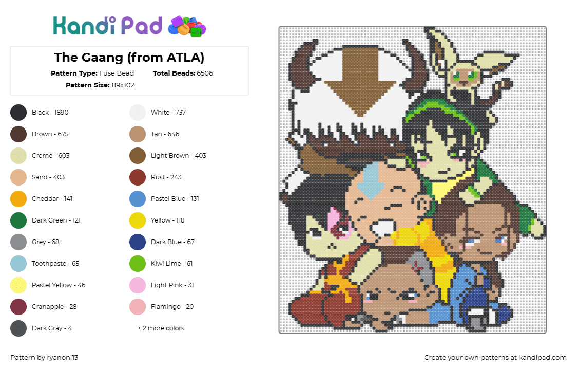 The Gaang (from ATLA) Fuse Bead Pattern - Kandi Pad | Kandi Patterns ...