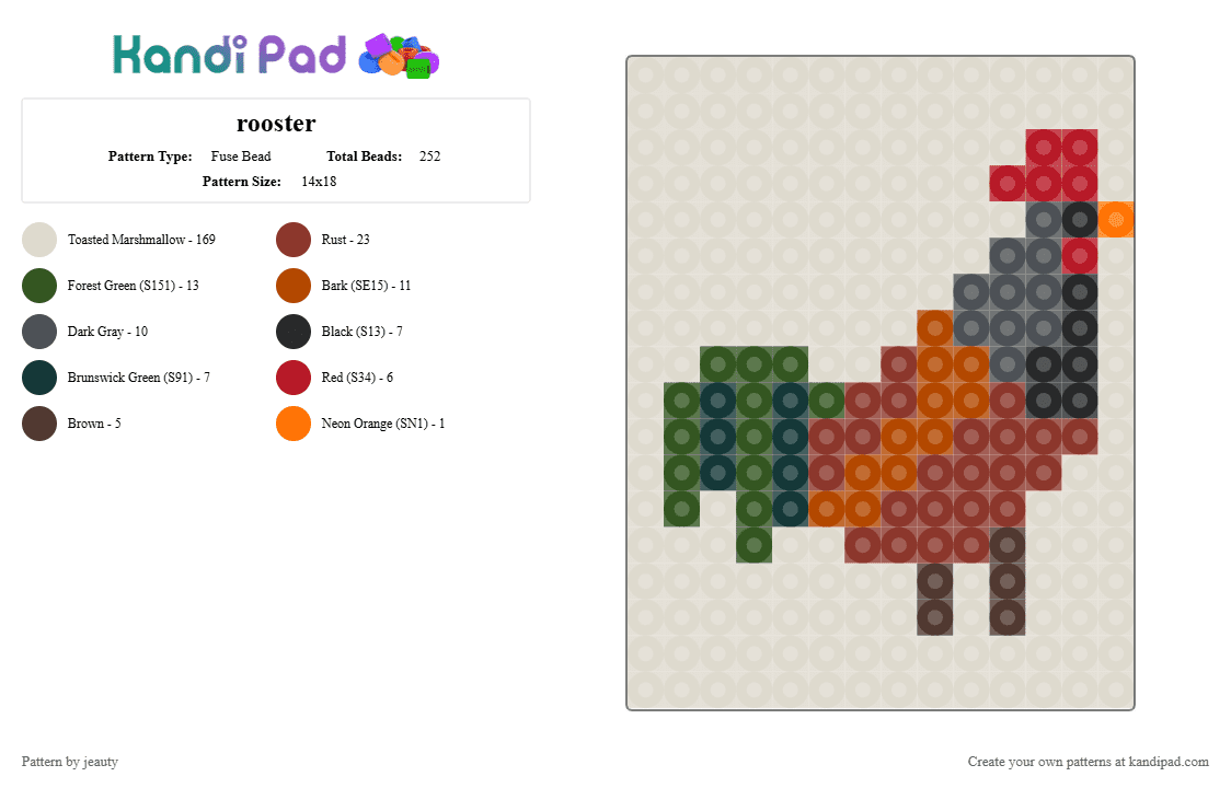 Rooster Fuse Bead Pattern - Kandi Pad | Kandi Patterns, Fuse Bead ...