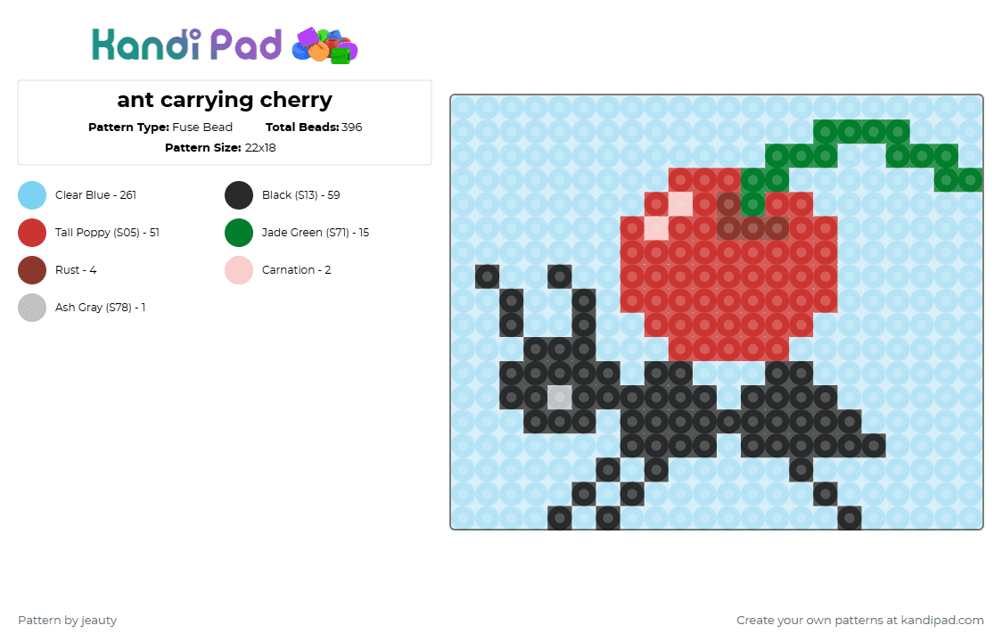 Ant carrying cherry Fuse Bead Pattern - Kandi Pad | Kandi Patterns ...