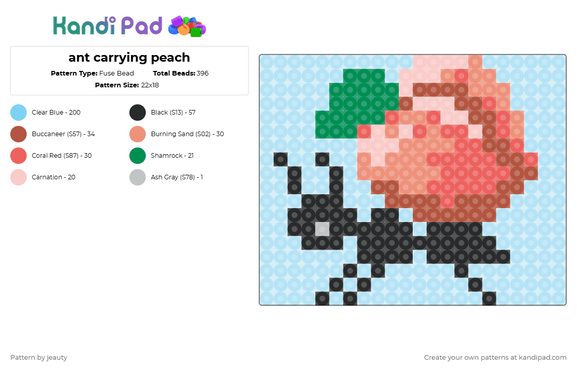 Ant carrying peach Fuse Bead Pattern - Kandi Pad | Kandi Patterns, Fuse ...