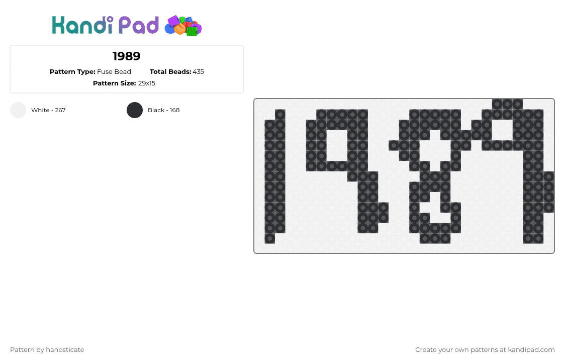1989 Fuse Bead Pattern - Kandi Pad | Kandi Patterns, Fuse Bead Patterns ...