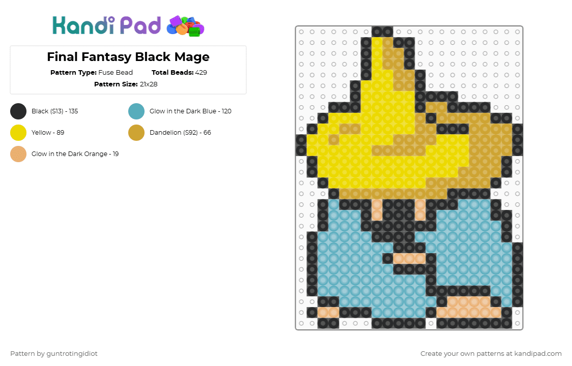Final Fantasy Black Mage Fuse Bead Pattern - Kandi Pad | Kandi Patterns ...