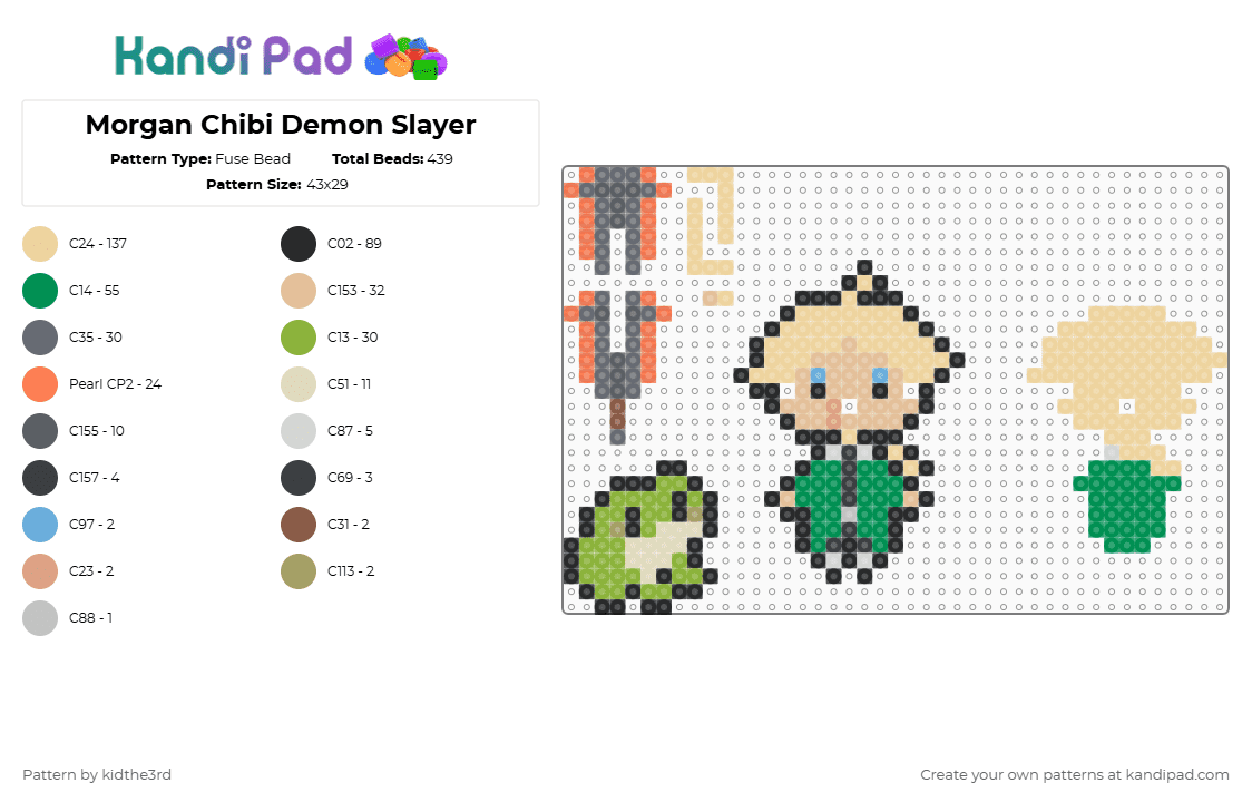 Morgan Chibi Demon Slayer Fuse Bead Pattern - Kandi Pad | Kandi ...
