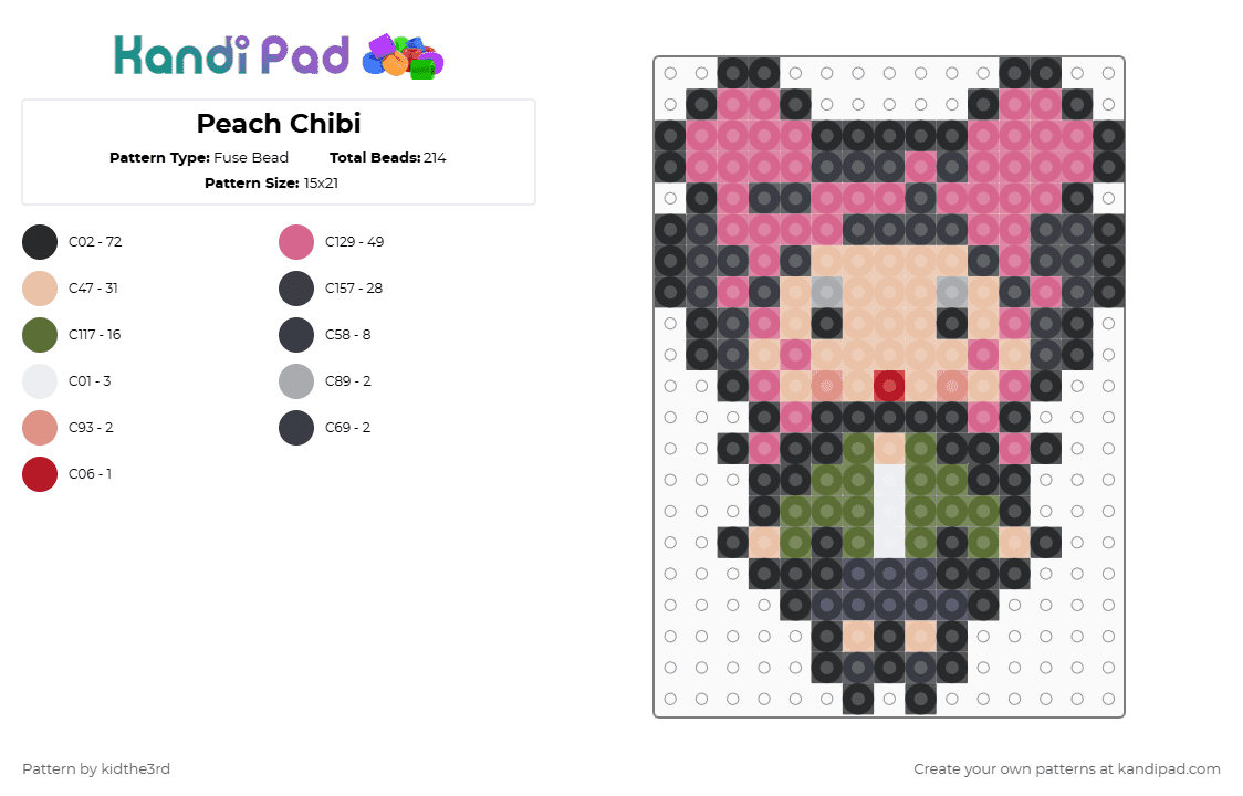 Peach Chibi Fuse Bead Pattern - Kandi Pad | Kandi Patterns, Fuse Bead ...