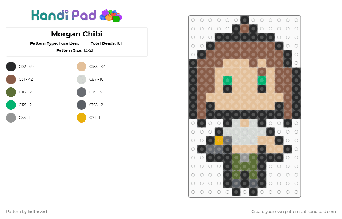 Morgan Chibi Fuse Bead Pattern - Kandi Pad | Kandi Patterns, Fuse Bead ...