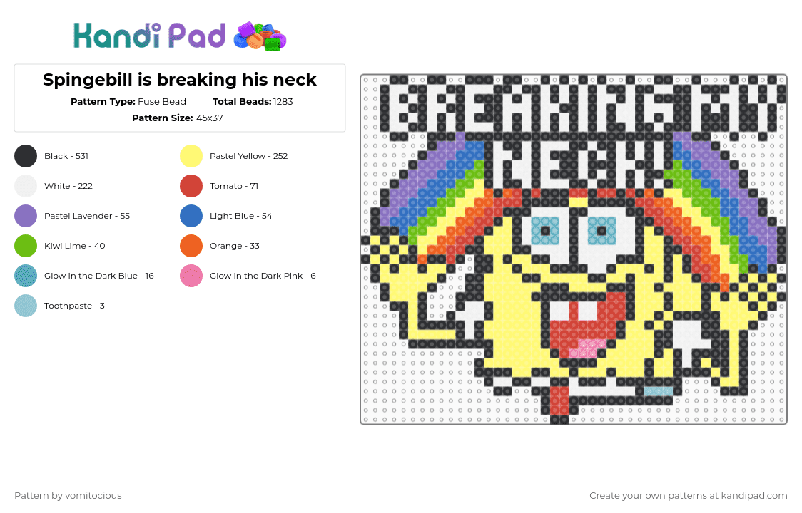 Spingebill is breaking his neck Fuse Bead Pattern - Kandi Pad | Kandi ...