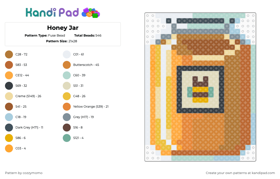 Honey Jar Fuse Bead Pattern - Kandi Pad | Kandi Patterns, Fuse Bead ...