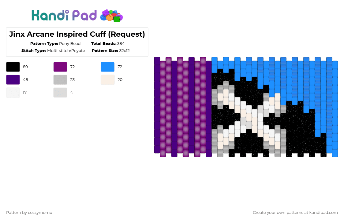 Jinx Arcane Inspired Cuff (Request) Pony Bead Pattern - Kandi Pad ...