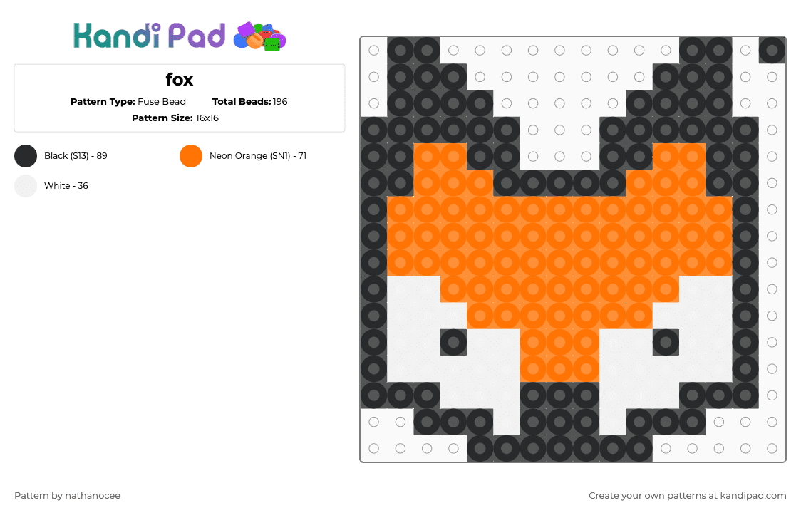 Fox Fuse Bead Pattern - Kandi Pad | Kandi Patterns, Fuse Bead Patterns ...