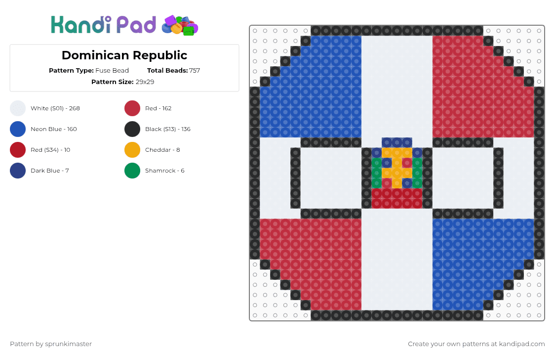 Dominican Republic Fuse Bead Pattern - Kandi Pad | Kandi Patterns, Fuse ...
