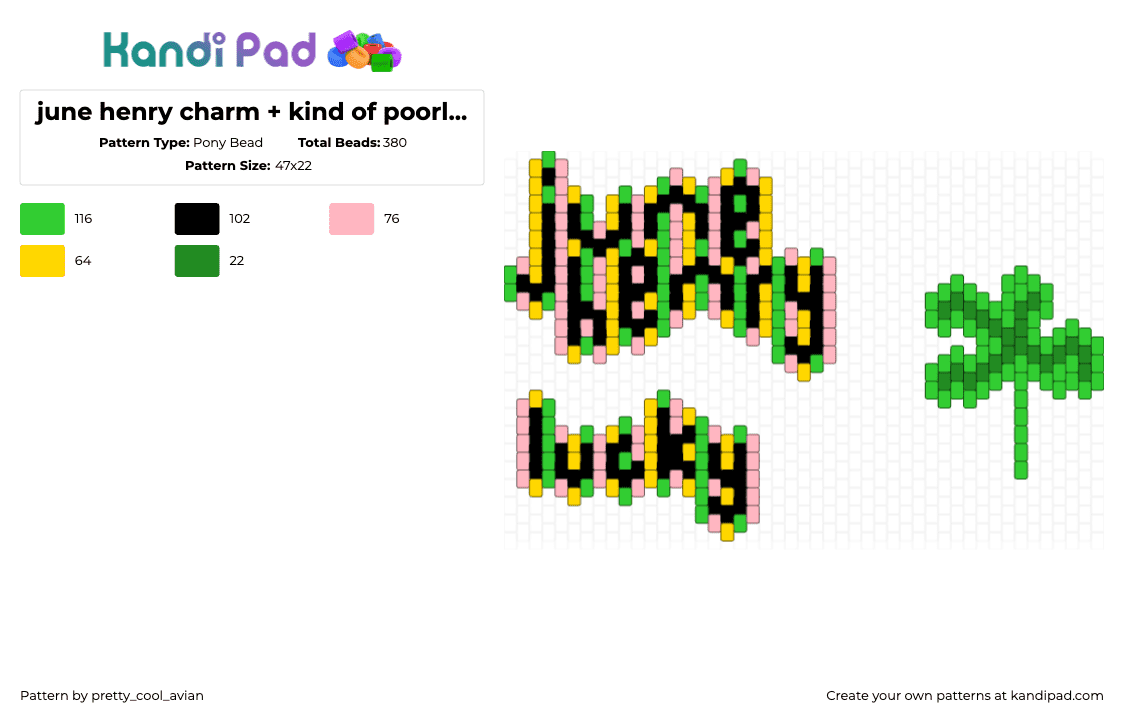 June henry charm + kind of poorly done 4-leaf clover Pony Bead Pattern ...