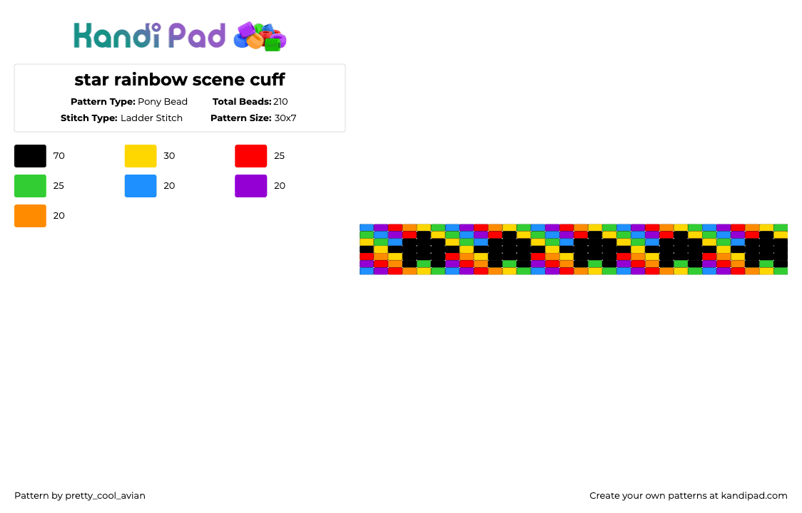 Star rainbow scene cuff Pony Bead Pattern - Kandi Pad | Kandi Patterns ...