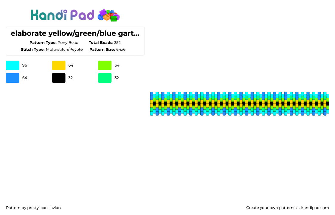 Elaborate yellow/green/blue garter/cuff Pony Bead Pattern - Kandi Pad ...