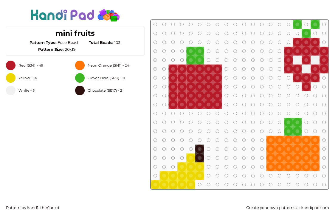 Mini fruits Fuse Bead Pattern - Kandi Pad | Kandi Patterns, Fuse Bead ...