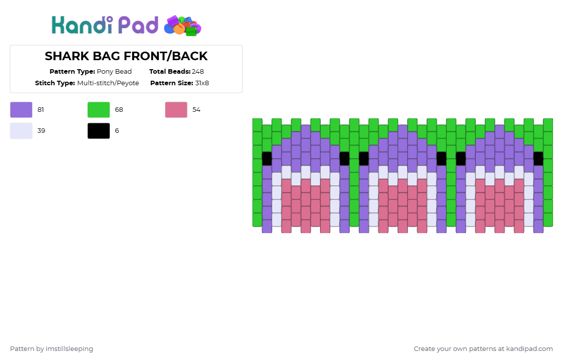 SHARK BAG FRONT/BACK Pony Bead Pattern - Kandi Pad | Kandi Patterns ...