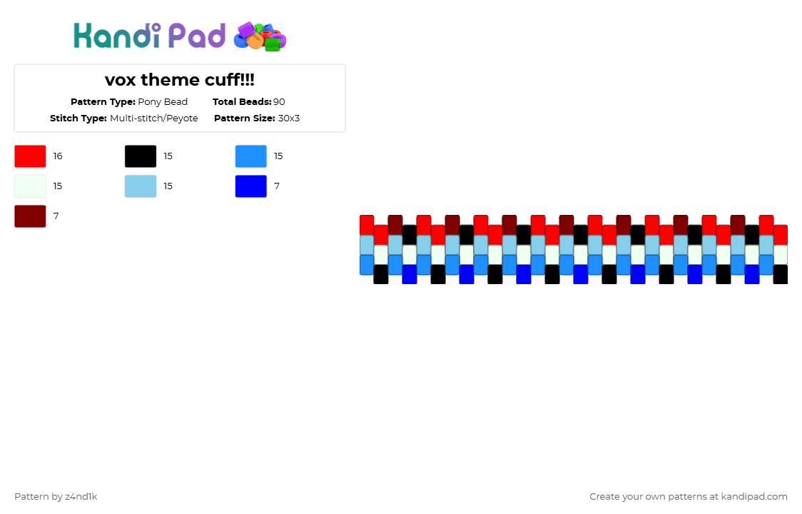 Vox theme cuff!!! Pony Bead Pattern - Kandi Pad | Kandi Patterns, Fuse ...