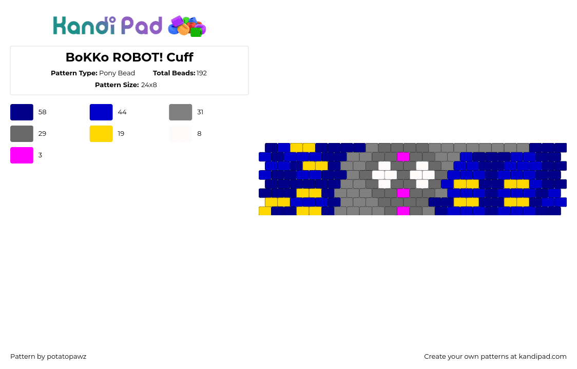 BoKKo ROBOT! Cuff Pony Bead Pattern - Kandi Pad | Kandi Patterns, Fuse ...