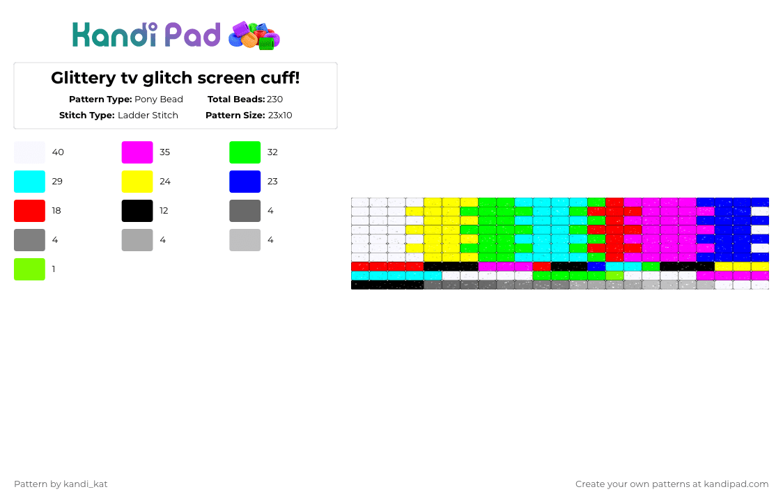 Glittery tv glitch screen cuff! Pony Bead Pattern - Kandi Pad | Kandi ...