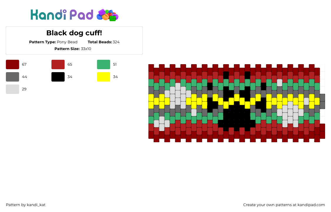 Black dog cuff! Pony Bead Pattern - Kandi Pad | Kandi Patterns, Fuse ...
