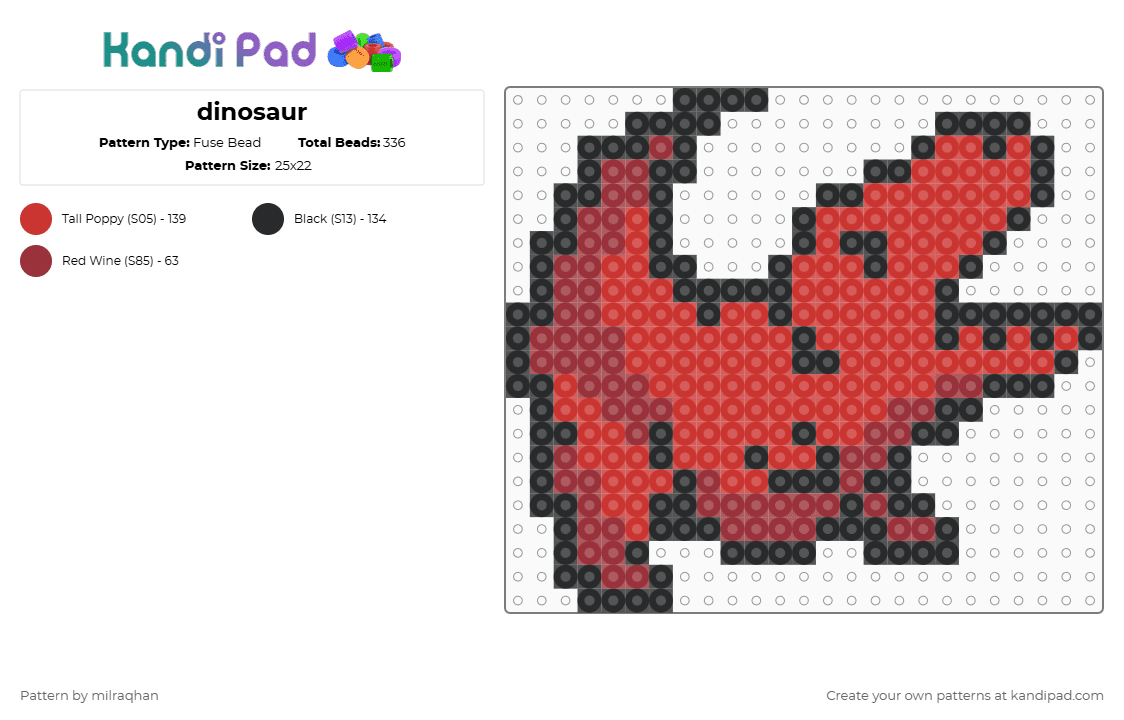 Dinosaur Fuse Bead Pattern - Kandi Pad | Kandi Patterns, Fuse Bead ...