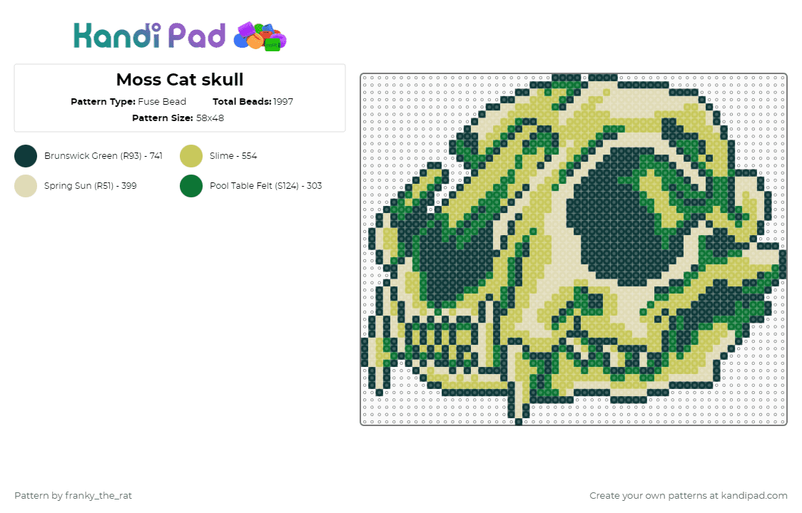 Moss Cat skull Fuse Bead Pattern - Kandi Pad | Kandi Patterns, Fuse ...