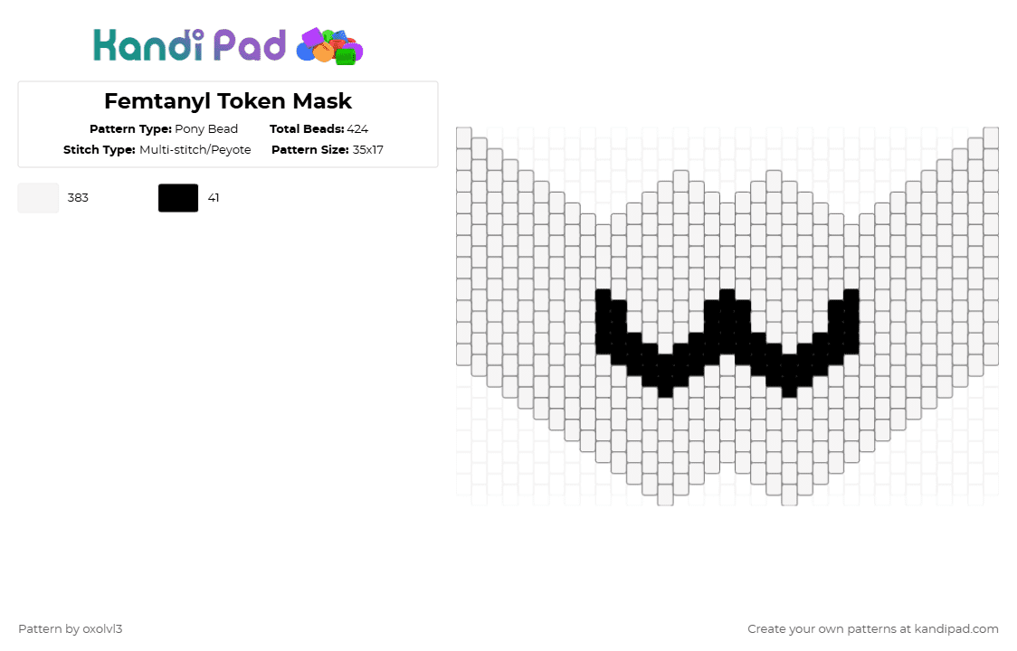 Femtanyl Token Mask Pony Bead Pattern - Kandi Pad | Kandi Patterns ...