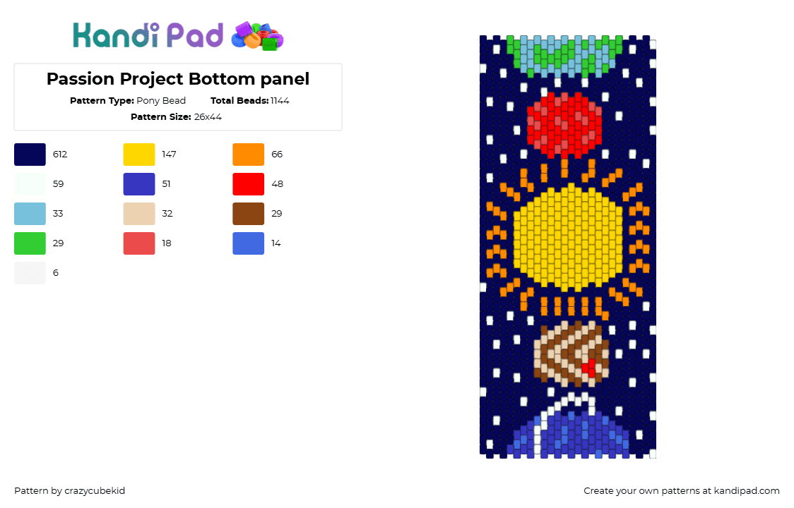 Passion Project Bottom panel Pony Bead Pattern - Kandi Pad | Kandi ...