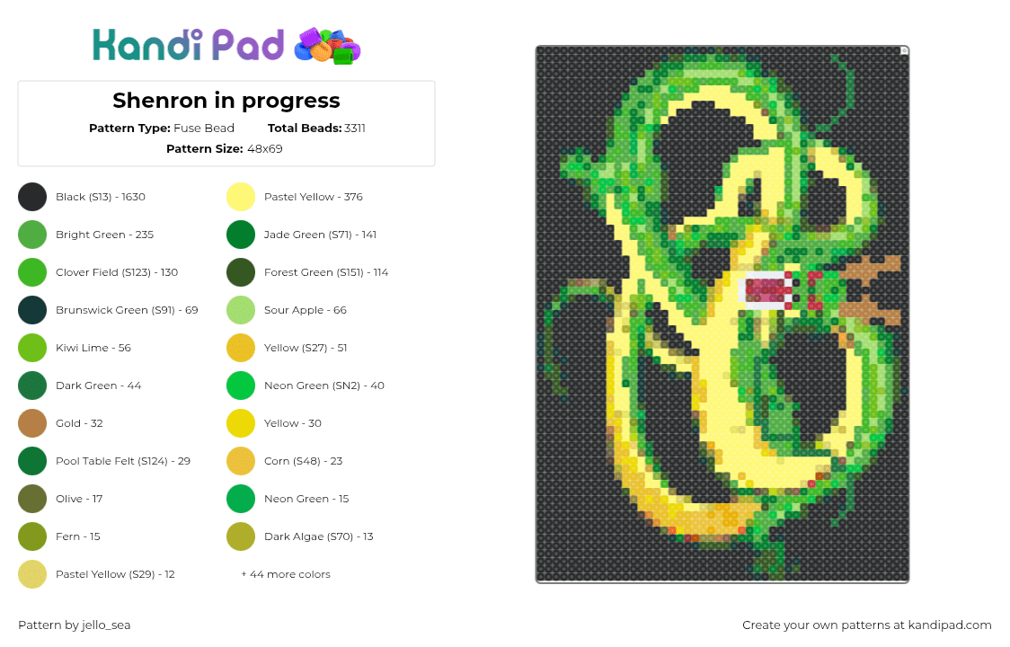 Shenron in progress Fuse Bead Pattern - Kandi Pad | Kandi Patterns ...