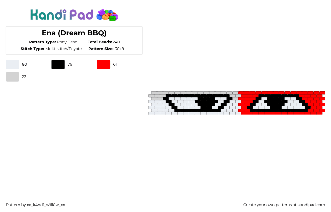 Ena (Dream BBQ) Pony Bead Pattern - Kandi Pad | Kandi Patterns, Fuse ...