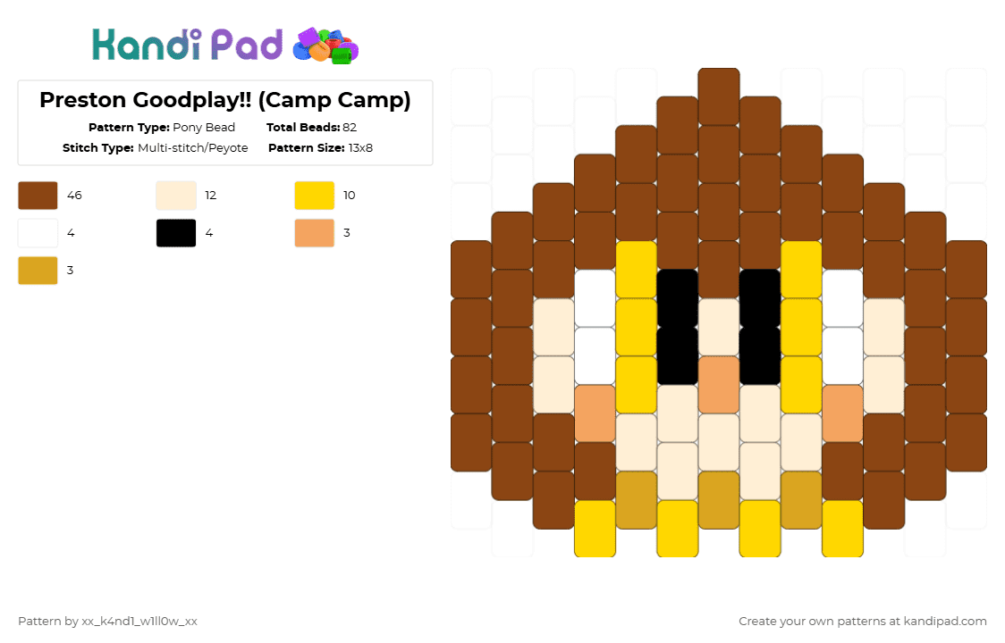 Preston Goodplay!! (Camp Camp) Pony Bead Pattern - Kandi Pad | Kandi ...