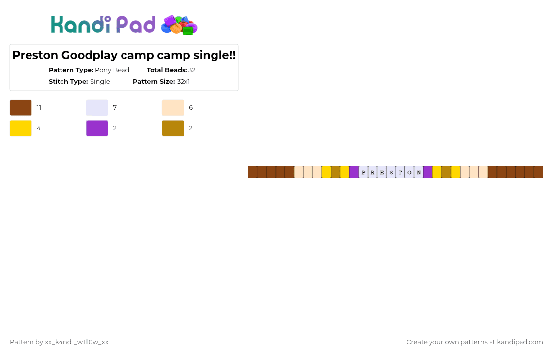 Preston Goodplay camp camp single!! Pony Bead Pattern - Kandi Pad ...