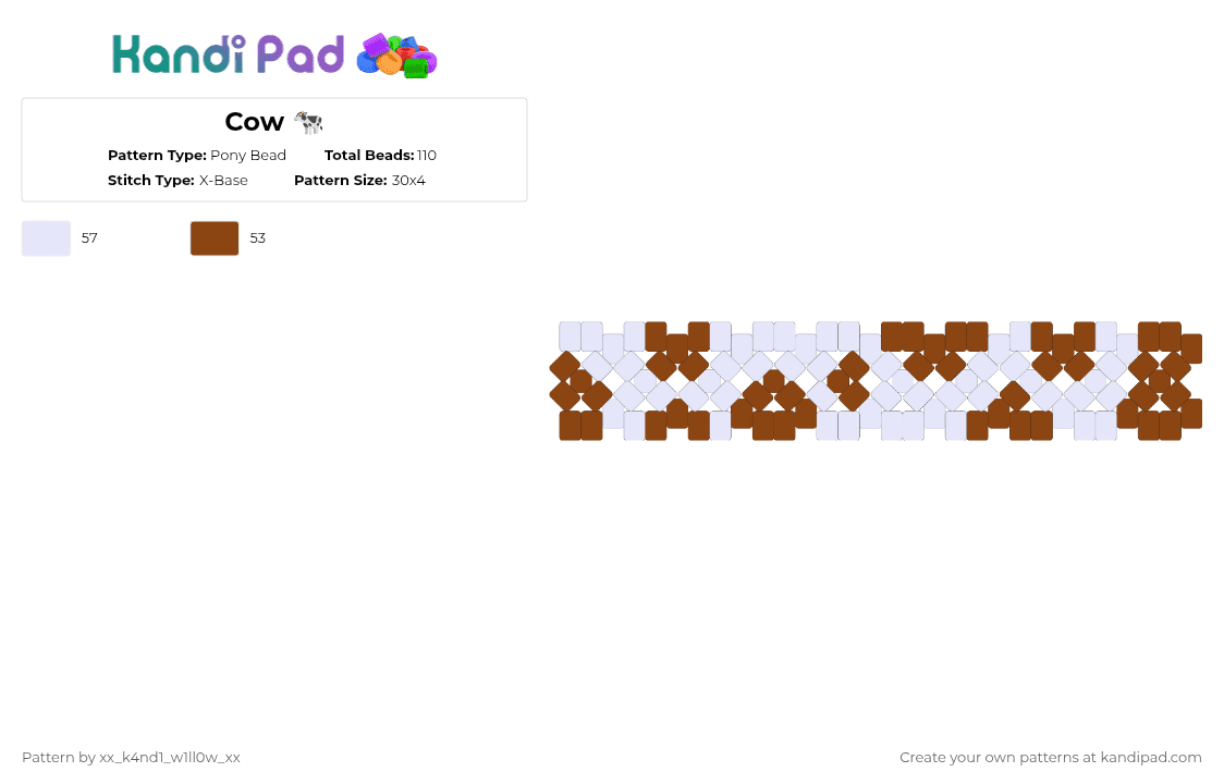 Cow 🐄 Pony Bead Pattern - Kandi Pad | Kandi Patterns, Fuse Bead ...