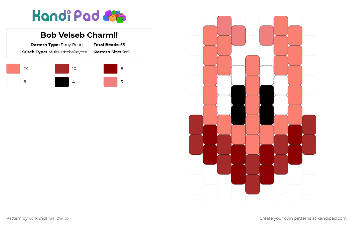 Bob Velseb Charm!! Pony Bead Pattern - Kandi Pad | Kandi Patterns, Fuse ...